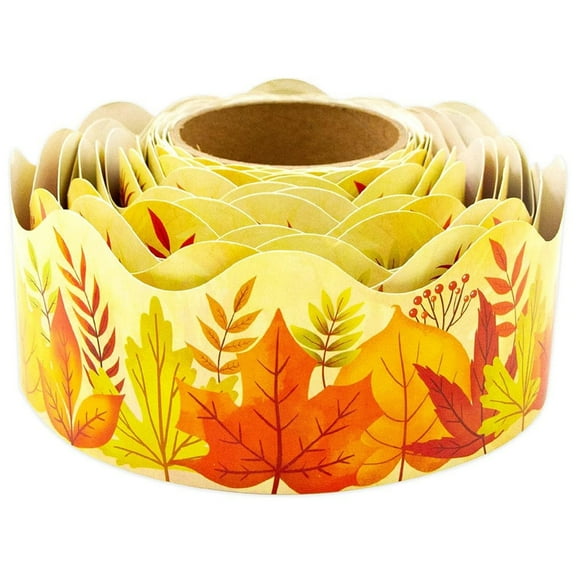 68.9Ft Fall Glitter Maple Leaf Bulletin Border – Die-Cut Scalloped Trim ...