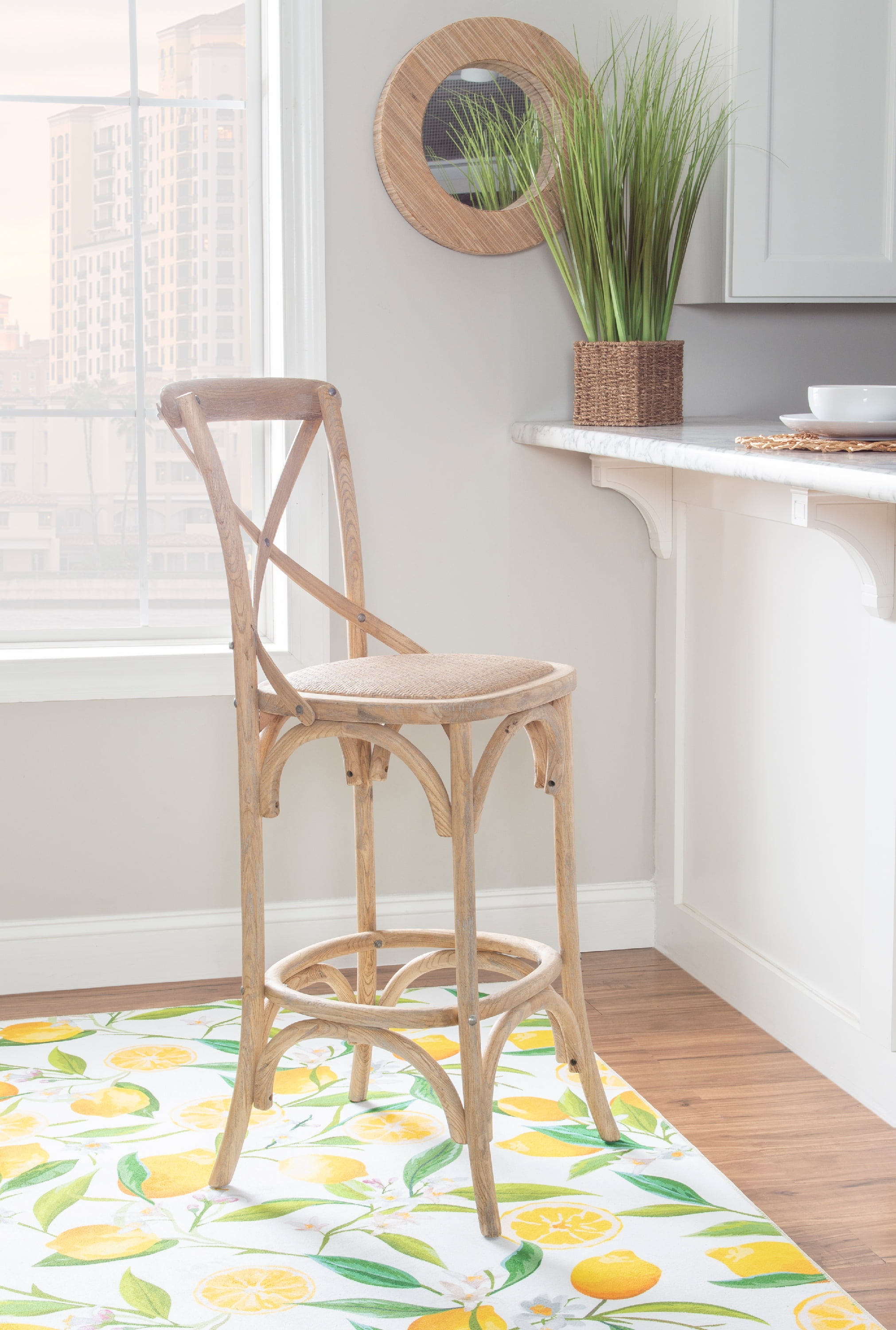 Linon Kershaw X-Back Bar Stool, 30" Seat Height, Gray Wash Finish ...