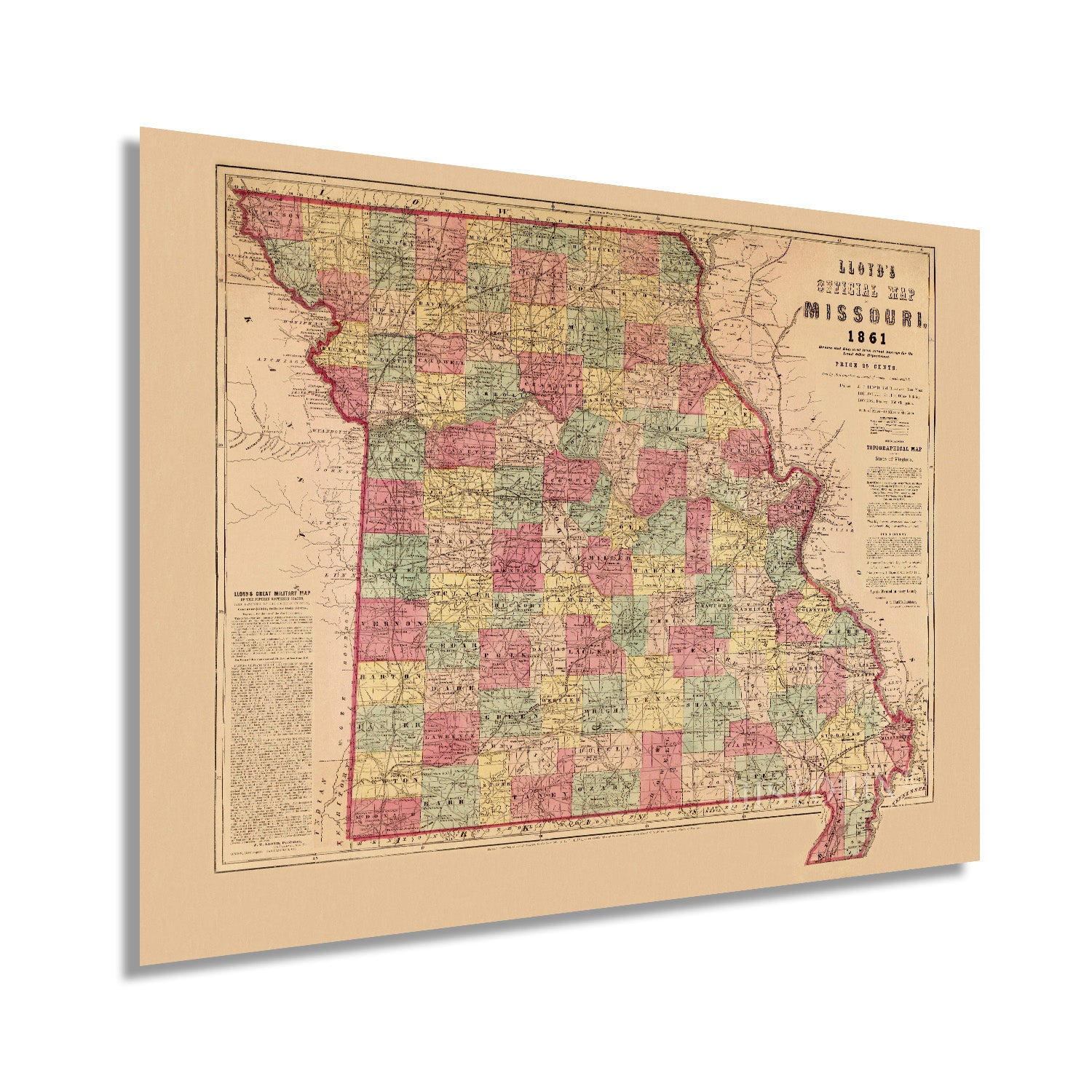 1861 State of Missouri Map - Vintage Map of Missouri Wall Art - History ...