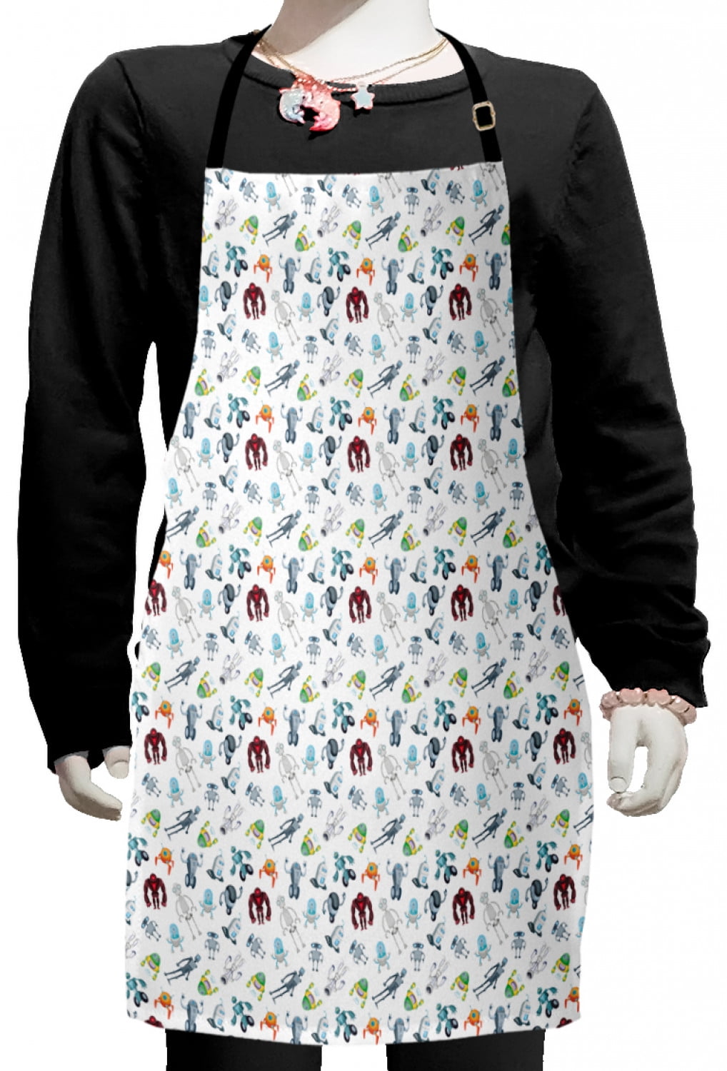 Alien Kids Apron, Mechanical Robots Pattern Scattered on a Plain ...