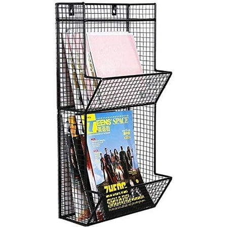 Wall-Mounted Document Magazine Rack, Wrought Iron Wall Shelf Books and ...
