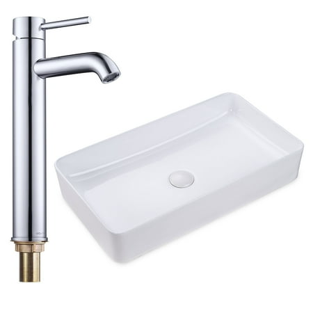 Aquaterior Bathroom Vessel Sink Faucet Kit Rectangle Bathroom Sink 14 ...