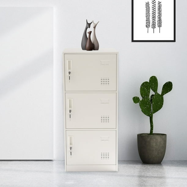 DENEST Metal Locker Storage Cabinet with 3 Doors for School Home Metal ...