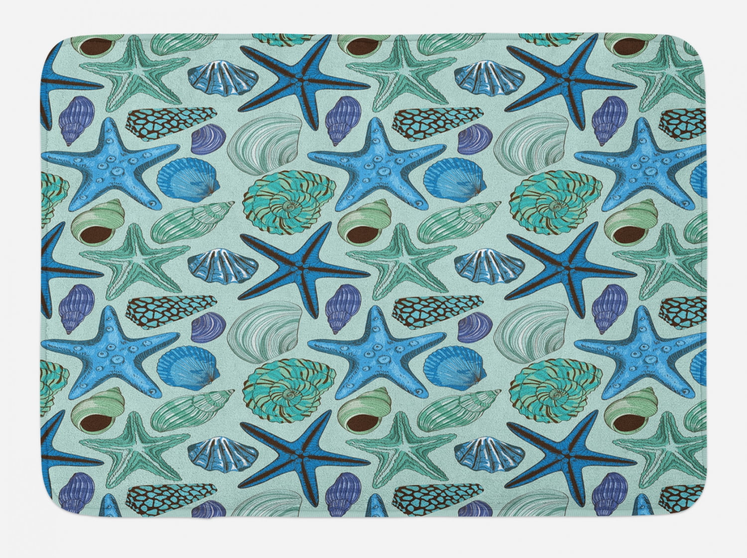 Starfish Bath Mat, Aquarium Inspired Composition Tropical Seashells and ...