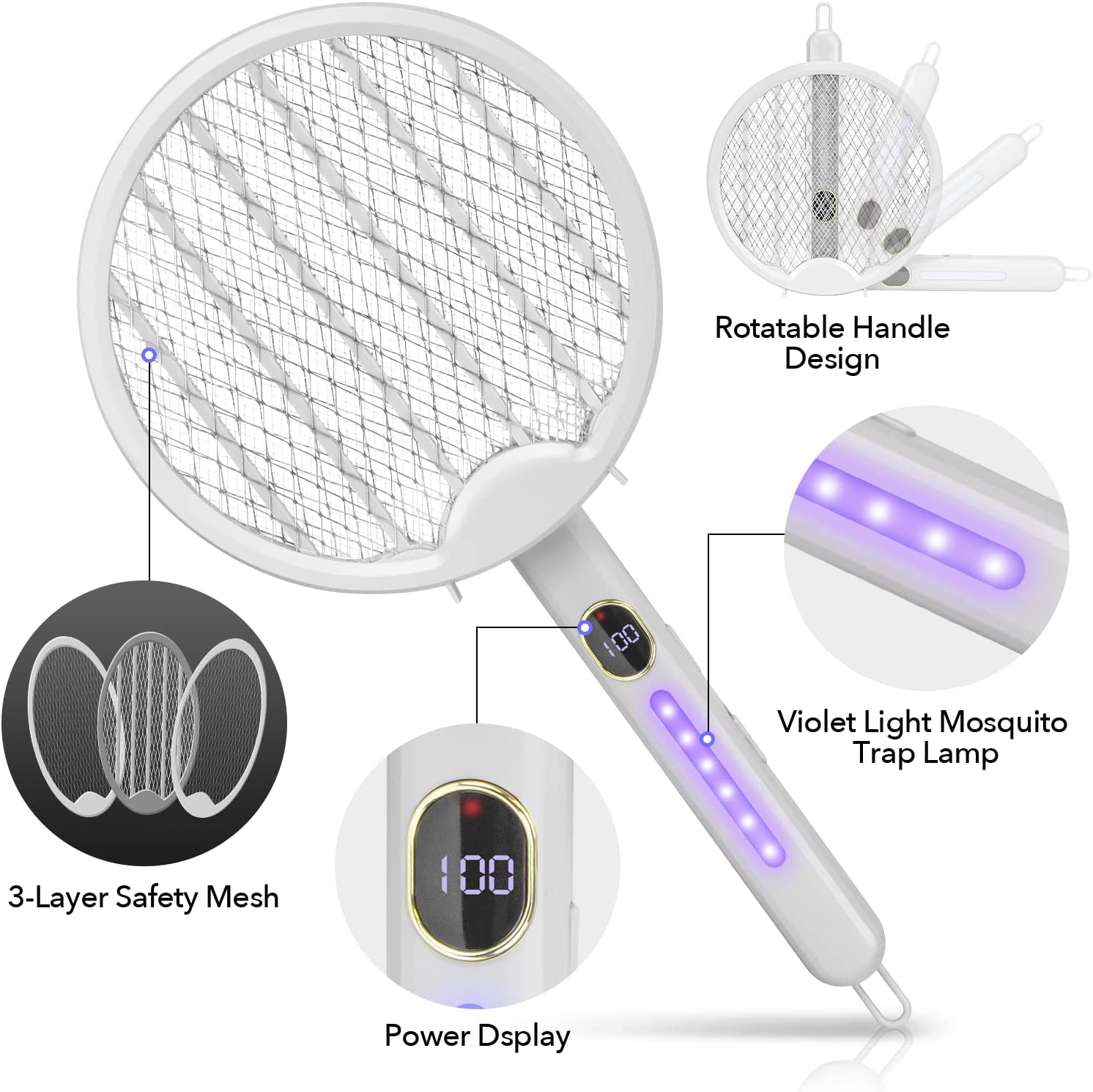 Fly Killer Mosquito Swatter Racket Wasp Rechargeable Bug Zapper Hands ...