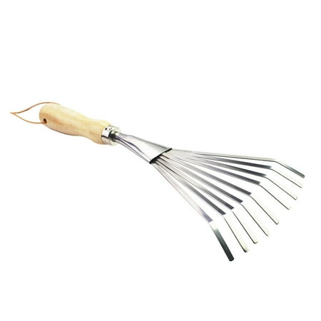 Small metal rake, rake with wooden handle, leaf rake, lawn rake for ...