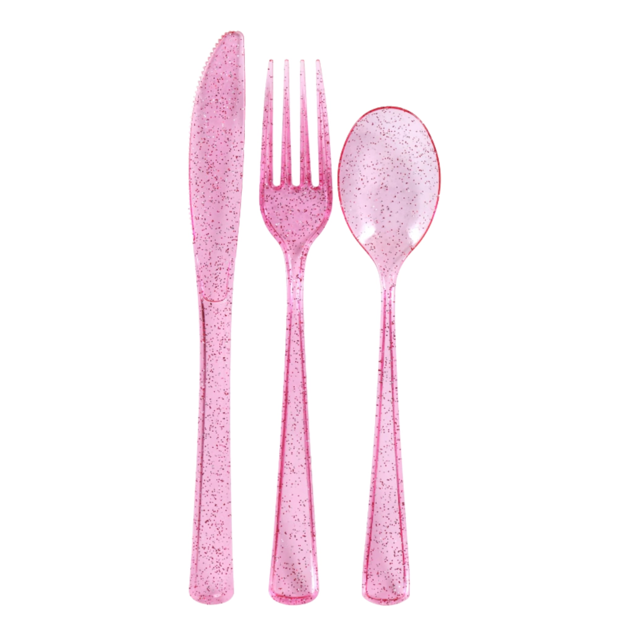 24 Pcs Pink Glitter Assorted Plastic Cutlery, Heavy Duty Disposable ...