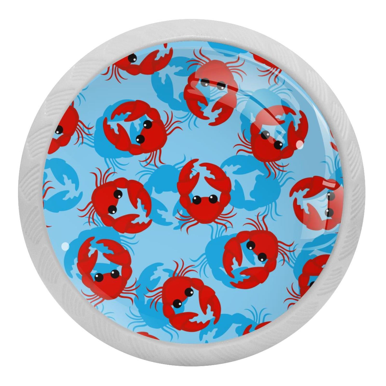 4PCS Round Red Crab Cabinet Fluorescence Knob Glowing in the Dark Furniture Drawer Pulls Handle ...