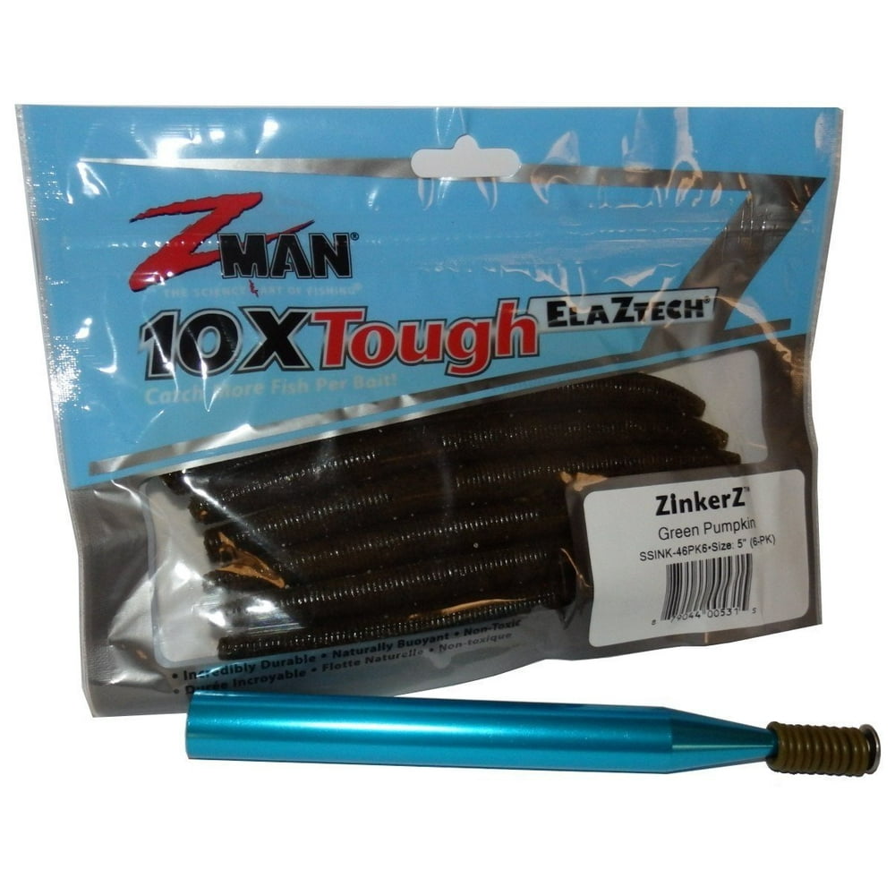 Wacky Rig O-Ring Tool + Z-Man Zinkerz [Green Pumpkin] (Wacky Tool w/ 10 ...