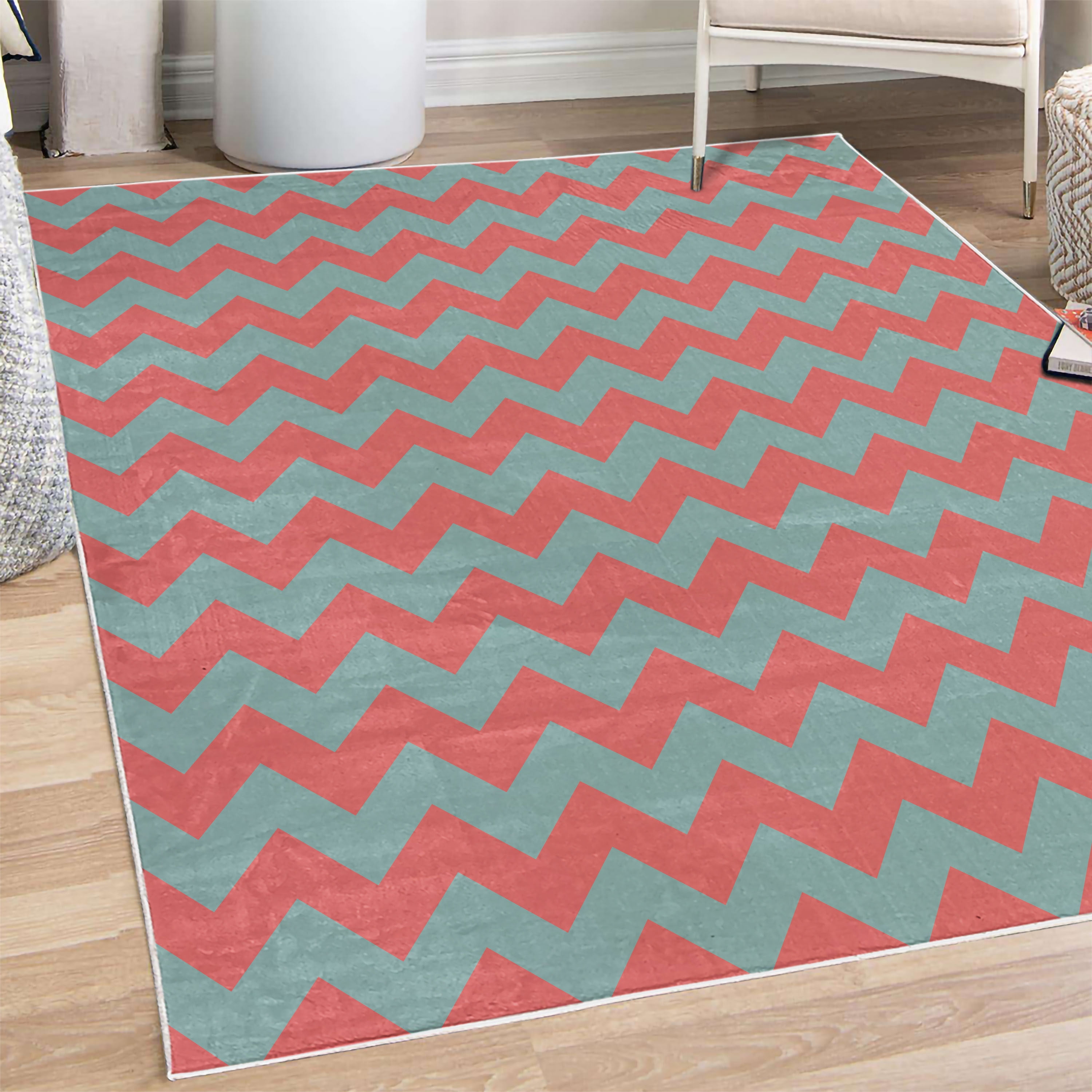 Chevron Decorative Rug, Abstract Geometric Horizontal Repeated Zigzag ...