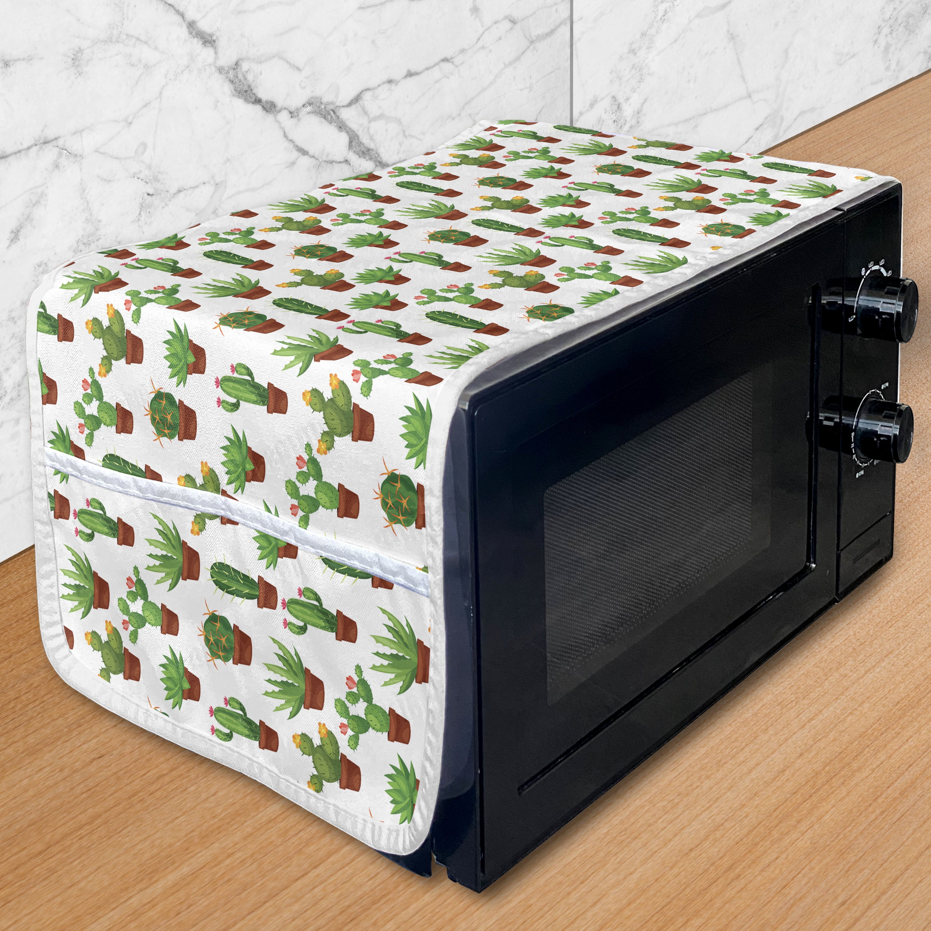 Cactus Microwave Oven Cover, Abstract Floral Pattern with Vases and ...
