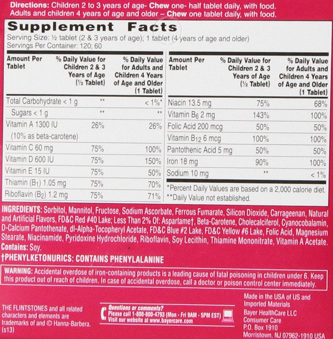 Flintstones Children’s Multivitamin plus Iron Chewable Tablets, 60 ...