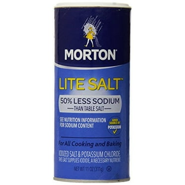 Morton Lite Salt, Iodized Kosher Table Salt, 50% Less Sodium, 11 oz ...