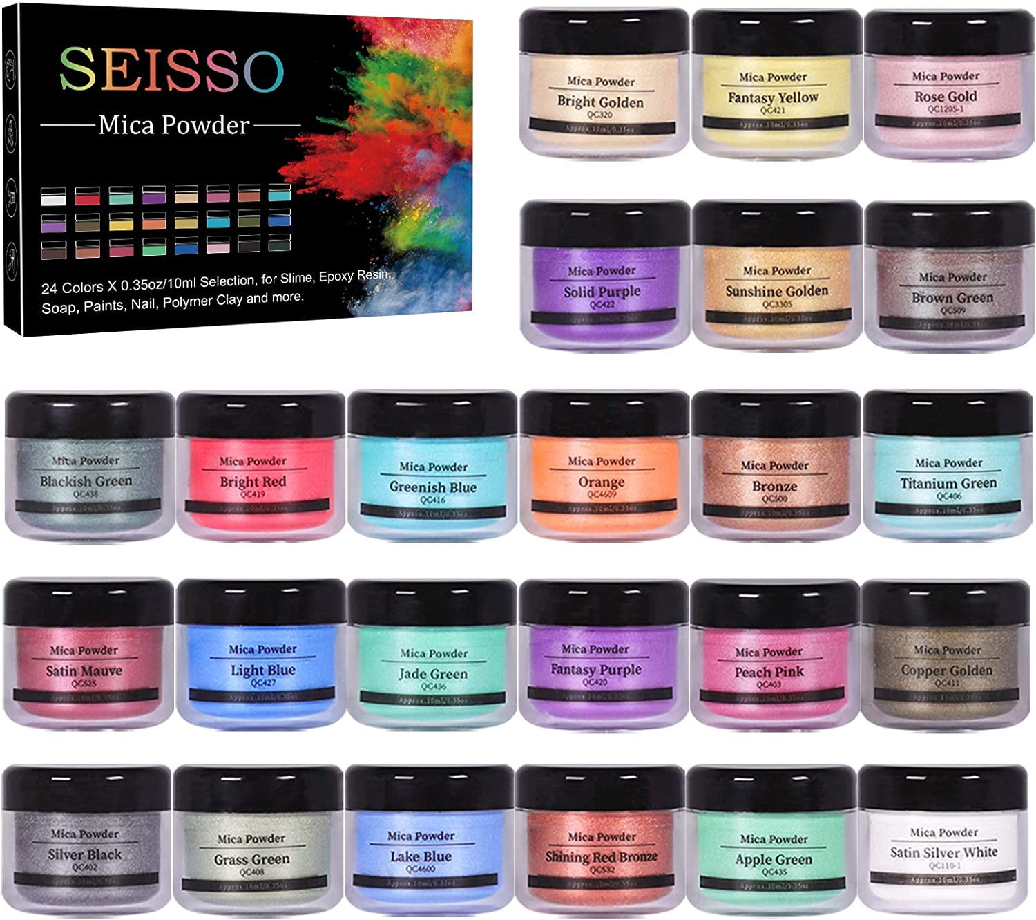 SEISSO 24 Colors Mica Powder Pigment, Natural Epoxy Resin Dye, Premium ...