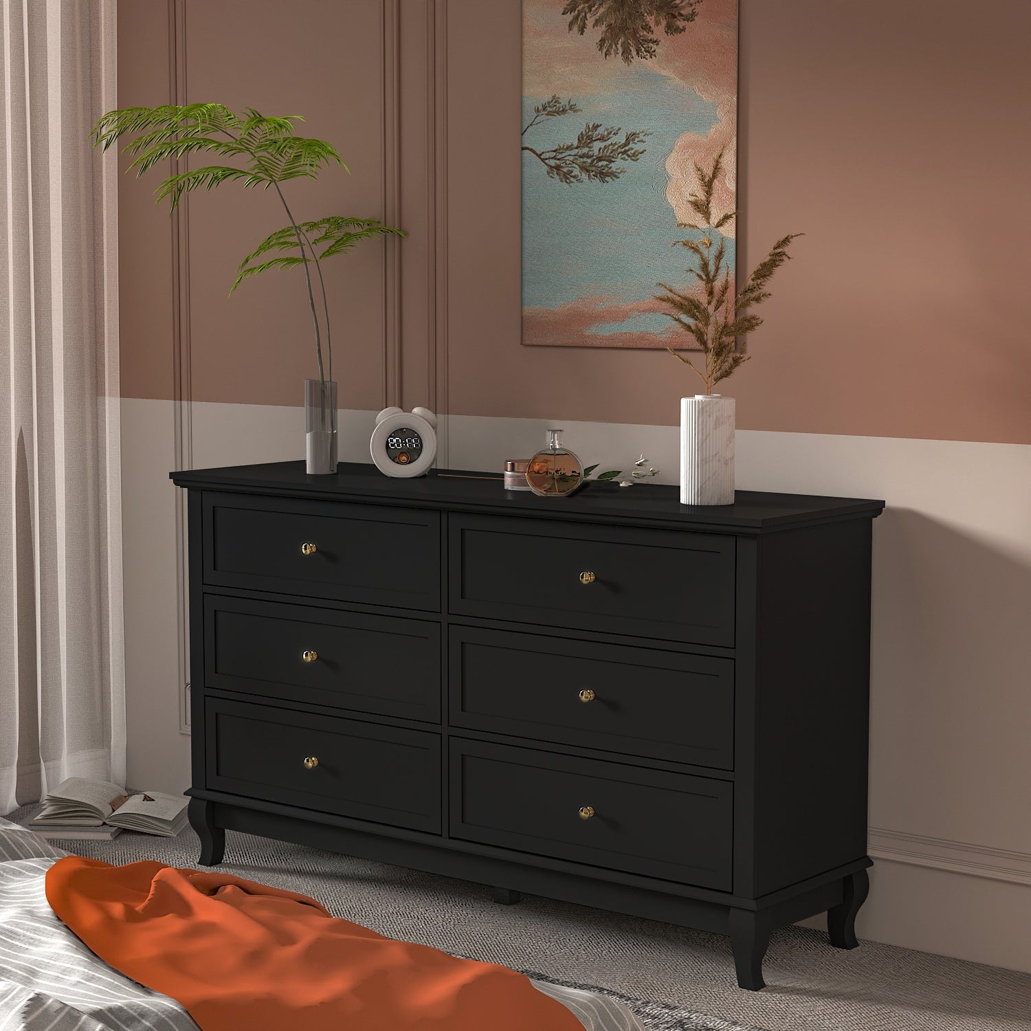 Dresser for Bedroom with Deep Drawers Wooden 6 Drawer Double Dresser ...