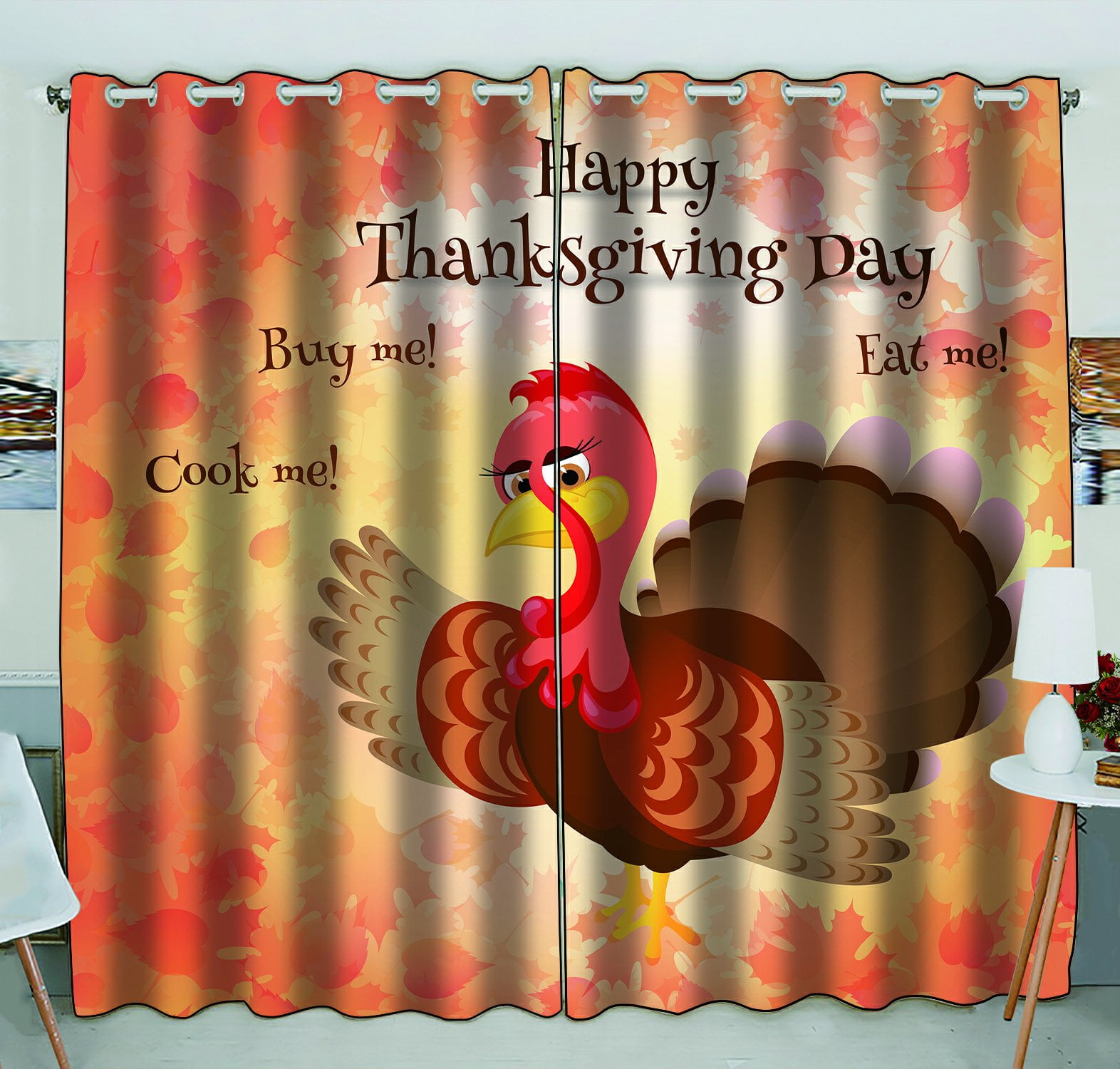 PHFZK Turkey Bird Window Curtain, Happy Thanksgiving Day Window Curtain ...