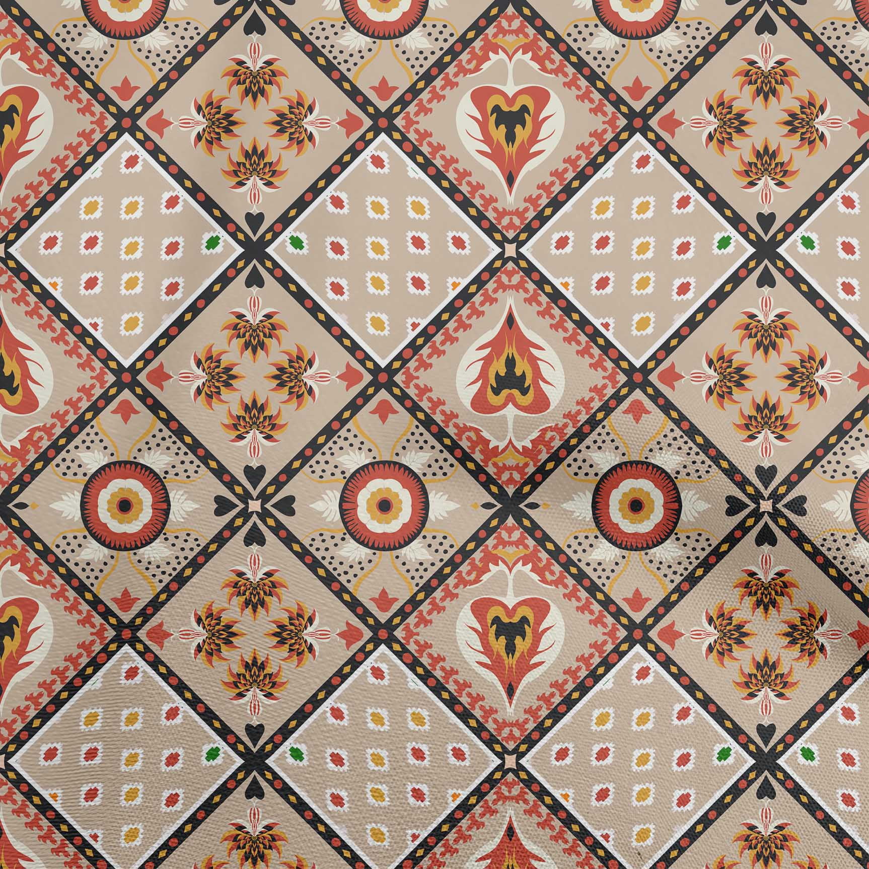 oneOone Cotton Flex Light Brown Fabric Asian Floral Mix Diy Clothing ...