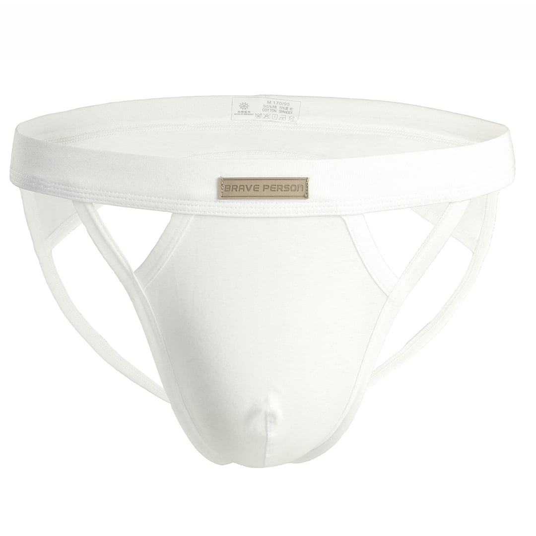 Mizok Mens Jockstraps Underwear Sexy Breathable Cotton Jock Strap White