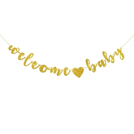 Gold Glitter Welcome Baby Banner Happy 1st Birthday Party Decoration ...