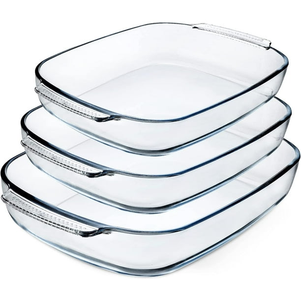 3 Piece Deep Glass Baking Dish Set, Clear Glass Casserole Bakeware Set ...