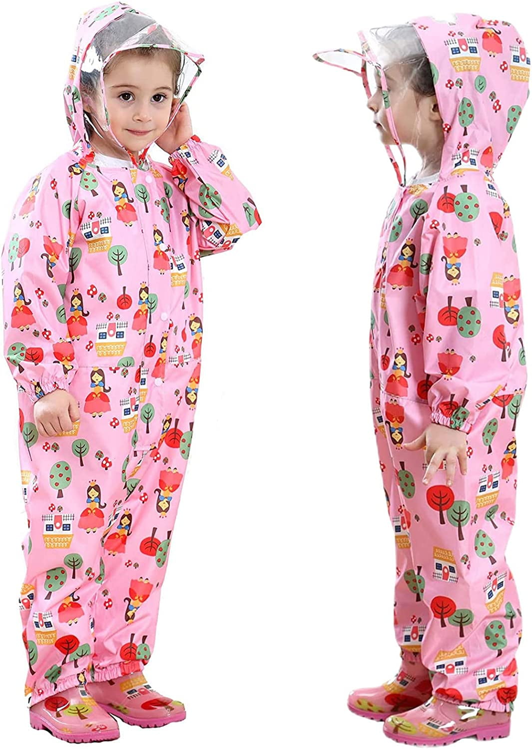 YOUI-GIFTS Toddler Rain Suit with Hood Waterproof Coverall Kids Baby One Piece Rainsuit Outdoors ...