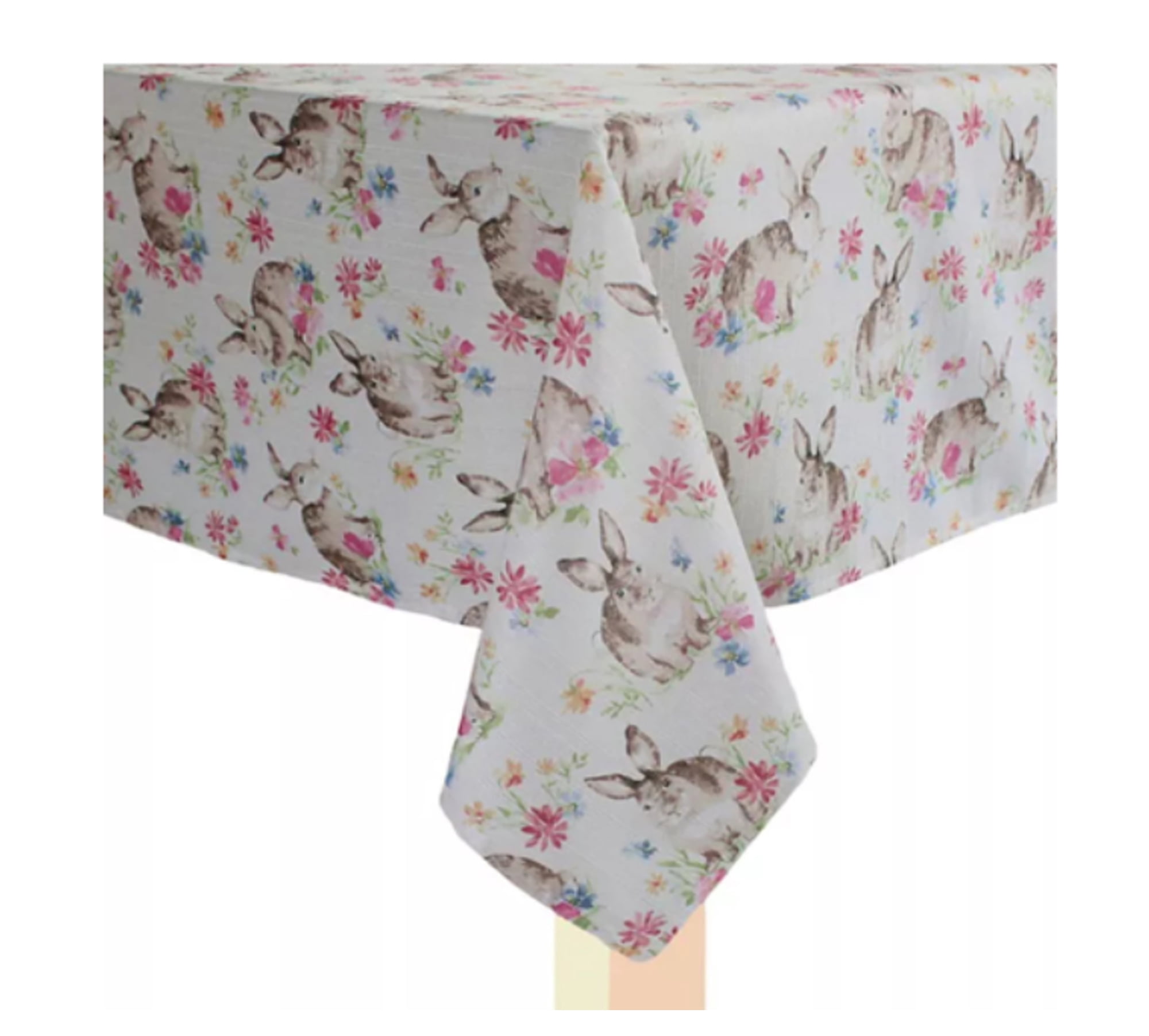 Easter Bunny Tablecloth Multi-Color Flowers Polyester Fabric Celebrate ...