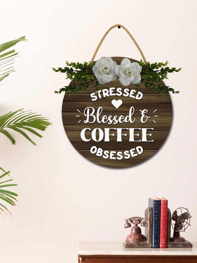 Eveokoki Stressed Blessed & Coffee Obsessed Sign Rustic Wood Coffee ...