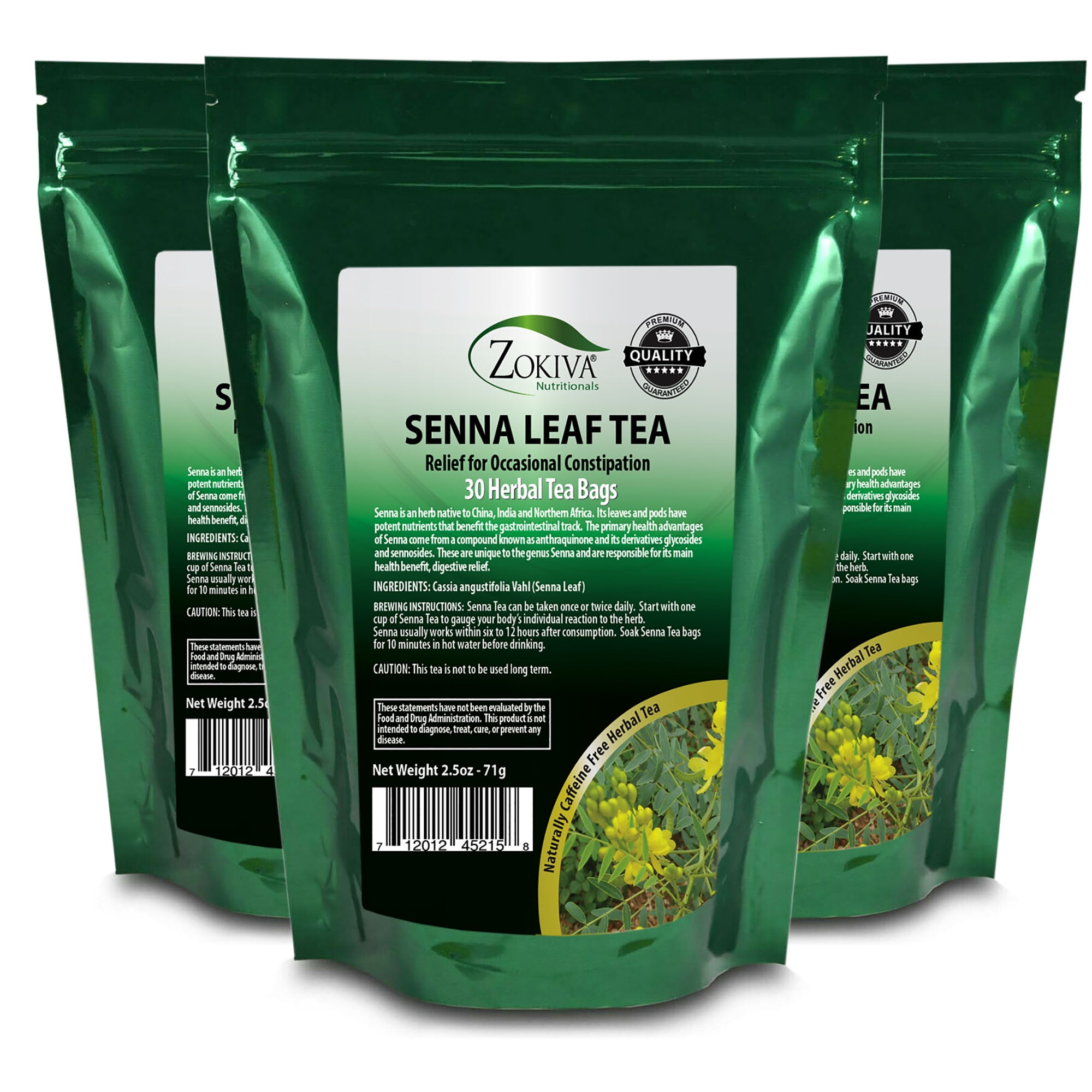 Senna Tea 3-Pack 90 Tea Bags 100% Natural Herbal Tea in Resealable Zip ...