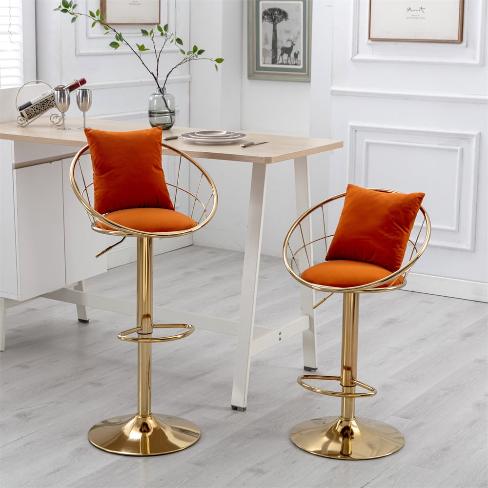 360°Rotation Velvet Bar Chair Set of 2, Adjustable Counter Bar Height ...
