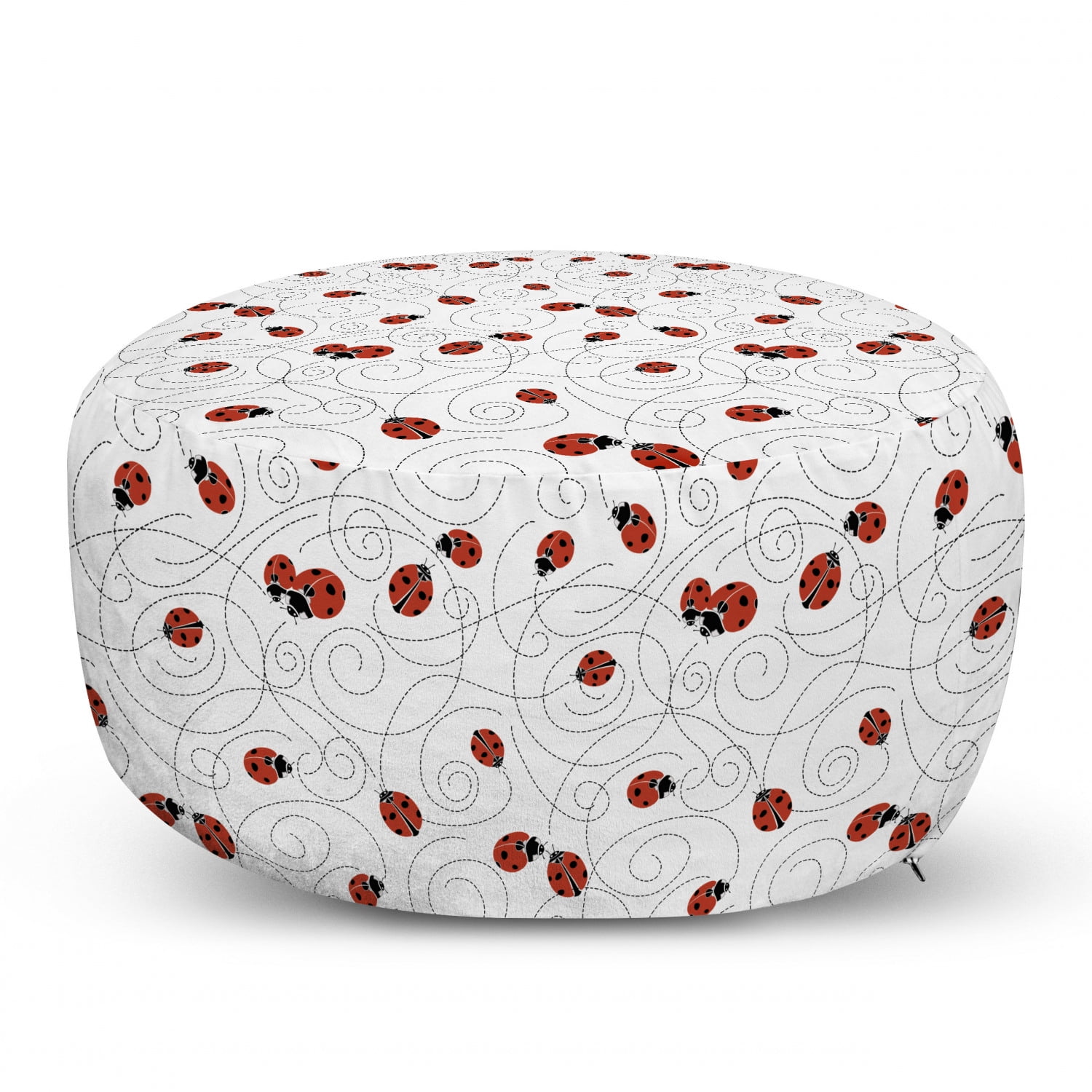 Ladybug Pouf Cover with Zipper, Bugs Drawing Curved Spiral Circles ...