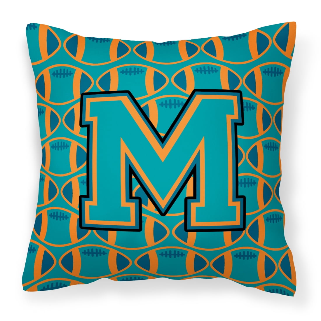 Letter M Football Aqua, Orange and Marine Blue Fabric Decorative Pillow ...