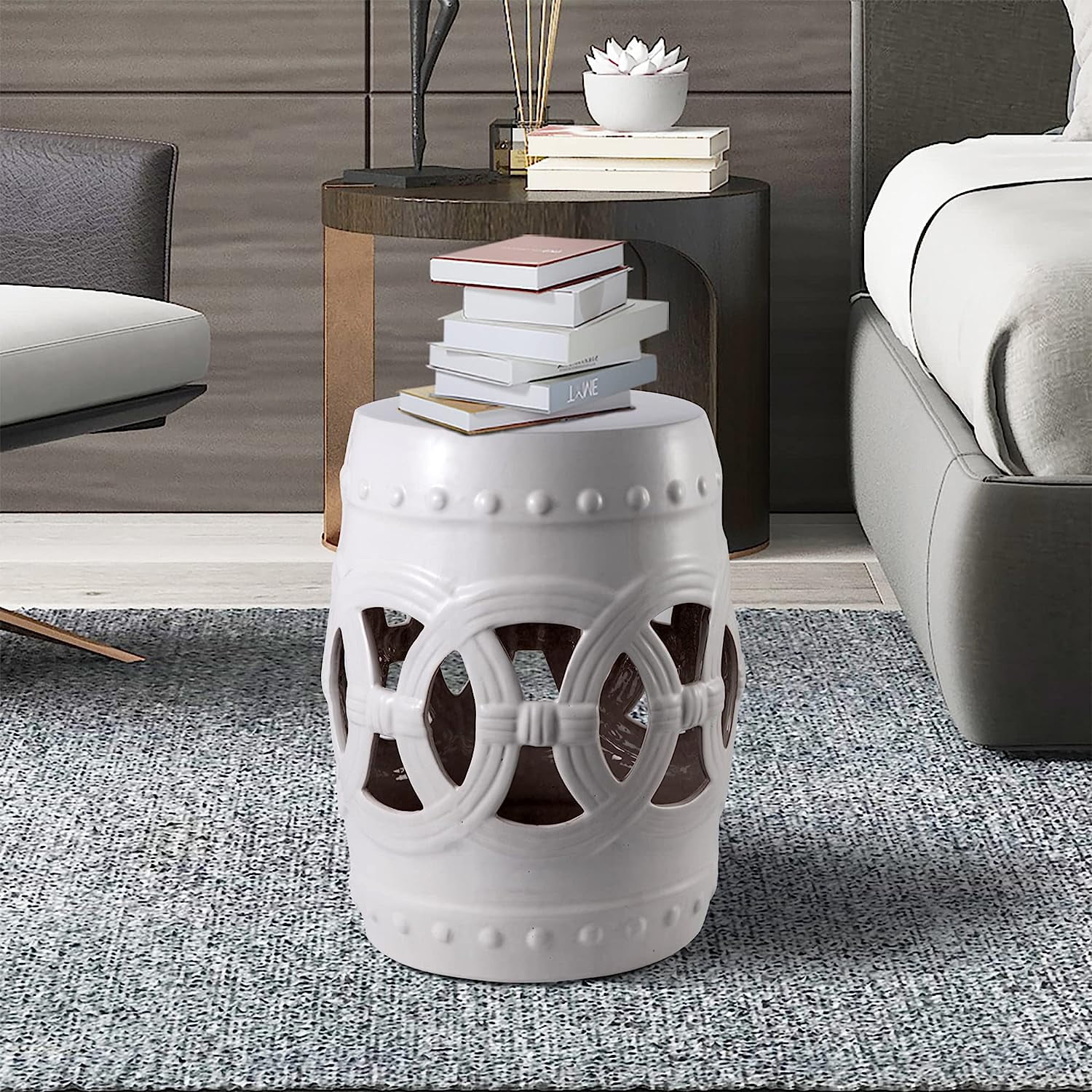 Sigtua 17 in. Garden Stool, Side Table Indoor Ceramic, Outdoor, Patio ...