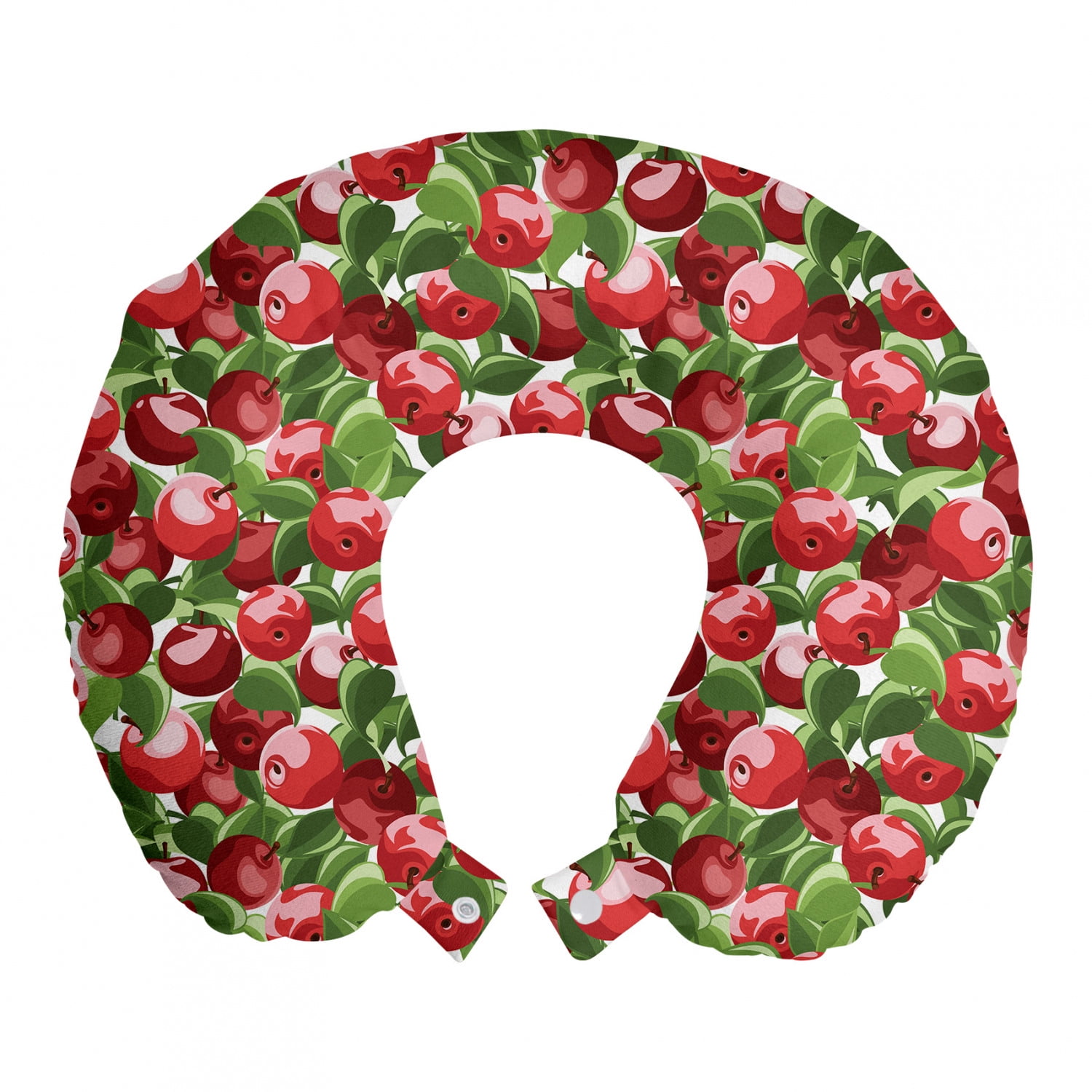 Apple Travel Pillow Neck Rest, Red Apples and Green Leaves Organic Food ...