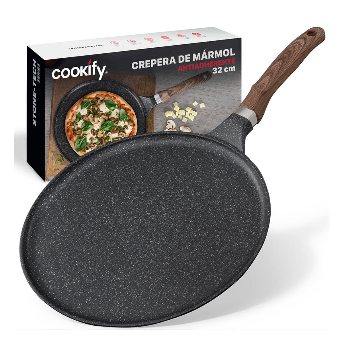 Sartén Crepera Cookify de Mármol Antiadherente 32 cm Color Negro. deal ...