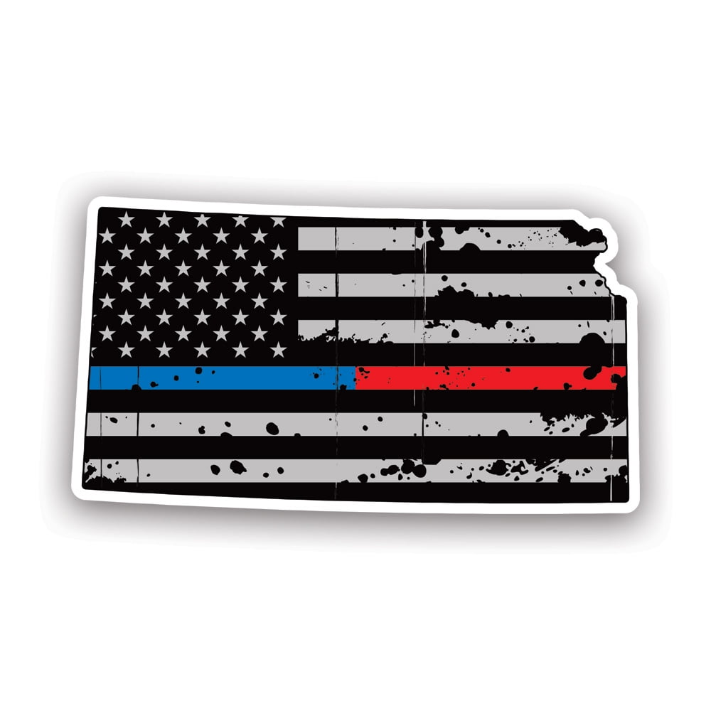 Distressed Thin Blue Red Line Kansas State Shaped Subdued US Flag ...