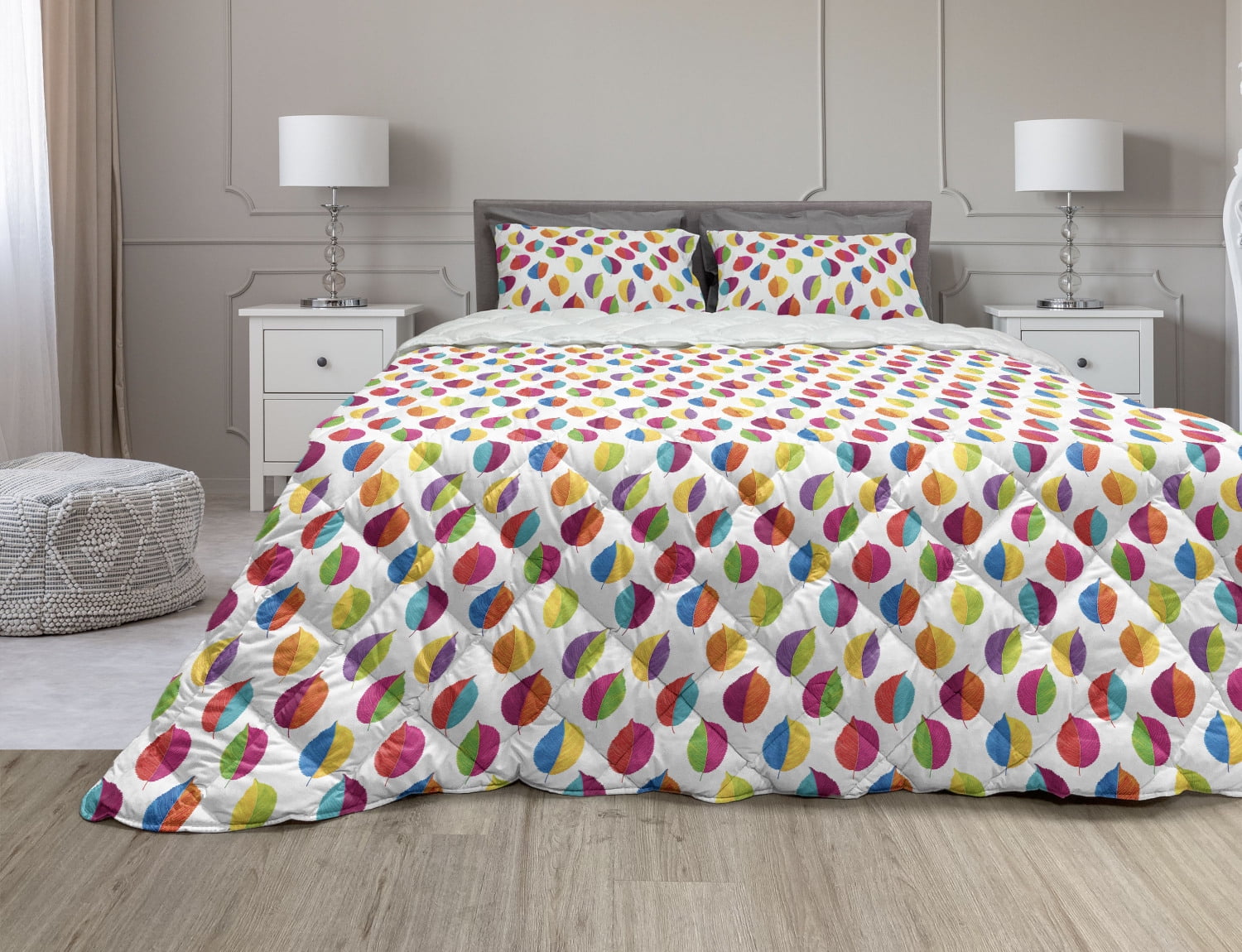 Autumn Comforter & Sham Bedding Set, Colors Leaves Fall Season on Plain ...
