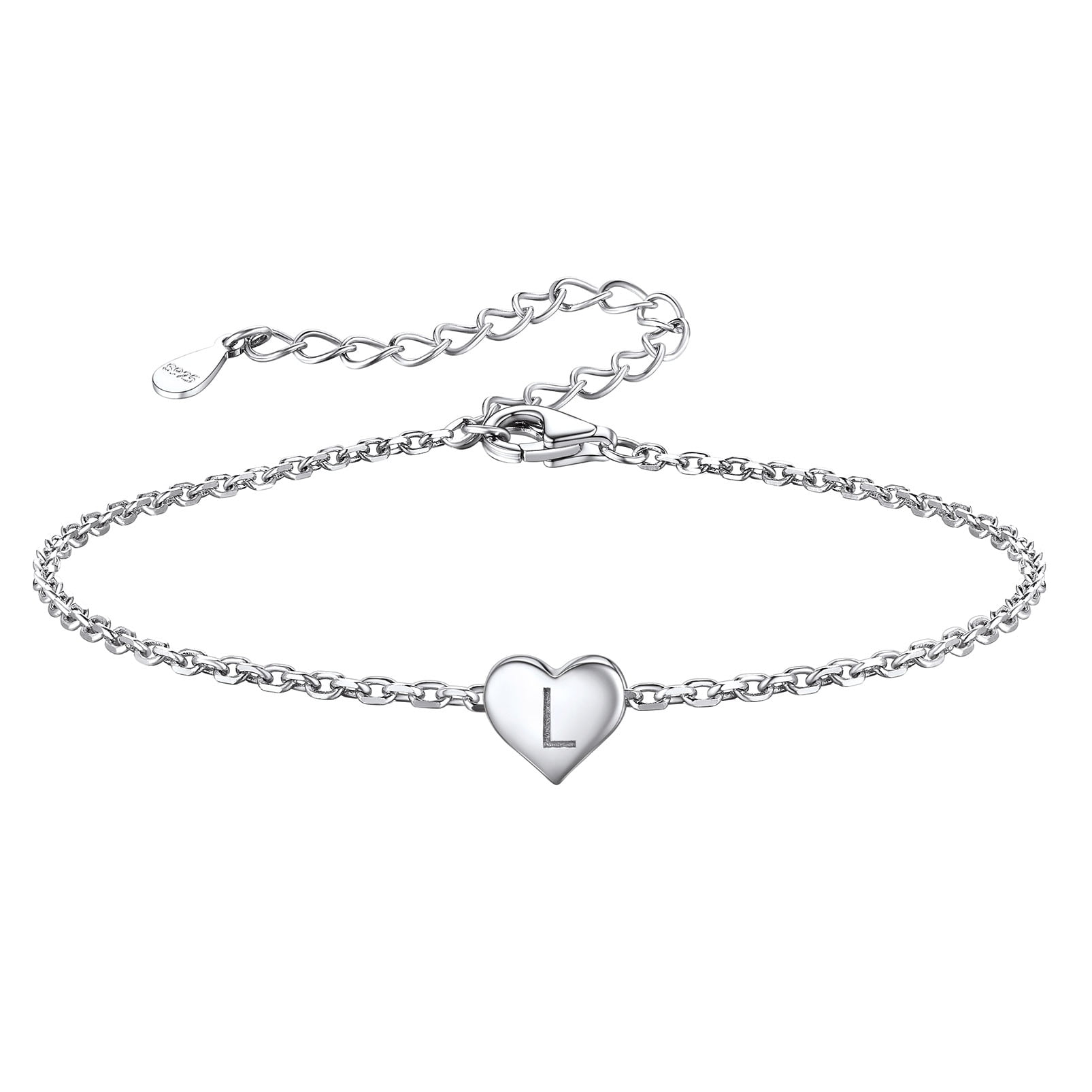 Silvora Silver Letter L Bracelet Women Sterling Silver Heart Jewelry ...