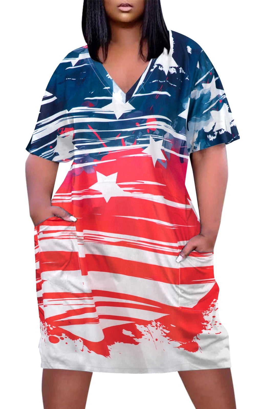 VILOVE Plus Size American Flag Dress for Women American Flag Patriotic ...