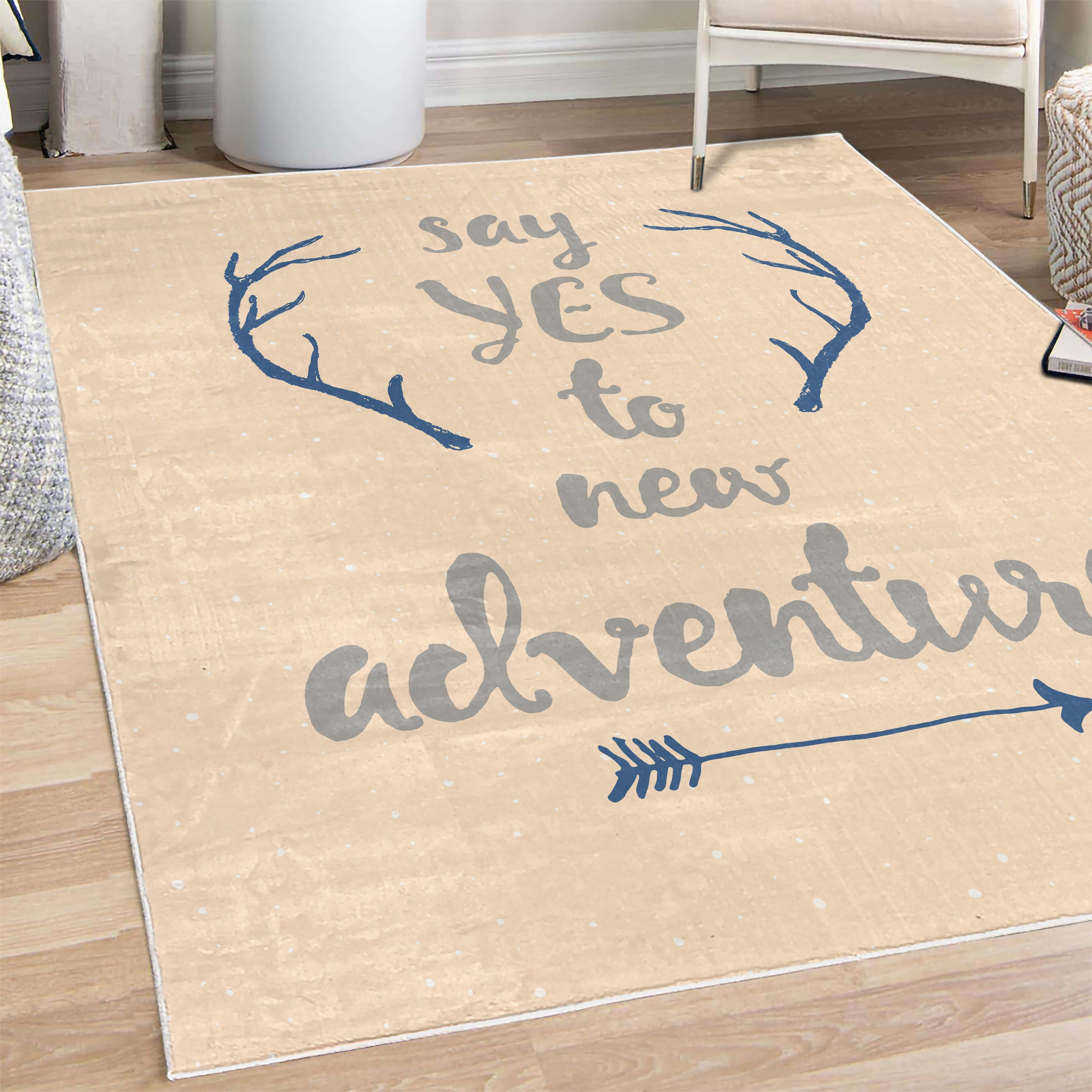 Adventure Decorative Rug, Calligraphic Words Antlers and Arrow on ...