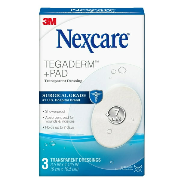 Nexcare Tegaderm + Pad Transparent Dressing, 3.5" x 4.125", 3/Pack ...