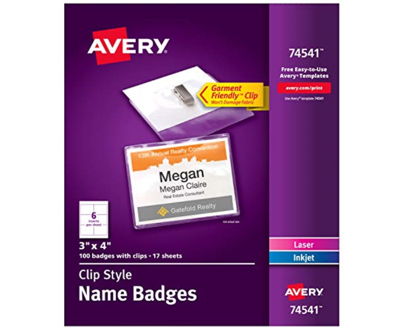 Avery Top Loading Clip Style Name Badges, Soft Plastic, 3 x 4 Inches ...