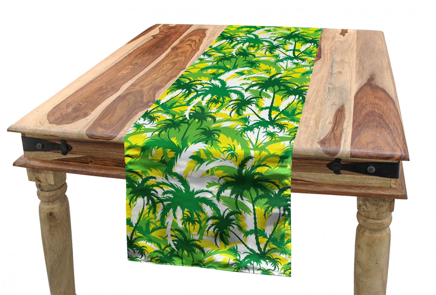 Exotic Table Runner, Refreshing Hawaiian Palm Trees in Various Green ...