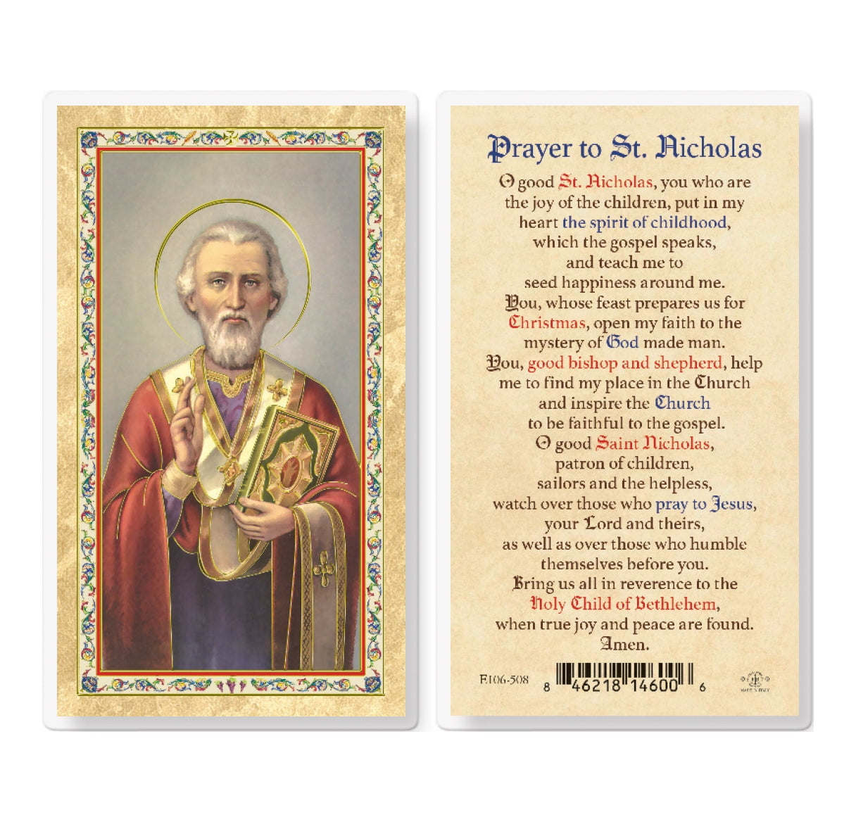 Prayer to St. Nicholas Gold-Stamped Laminated Catholic Prayer Holy Card ...