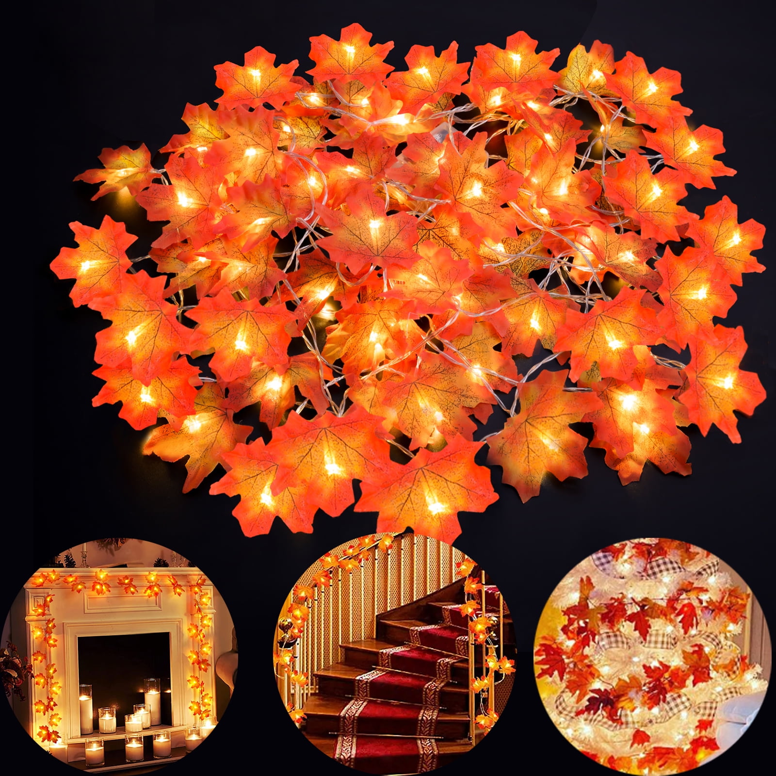 4pcs Fall Leaf Lights Battery Operated Fall Leaves Garland LED Maple ...
