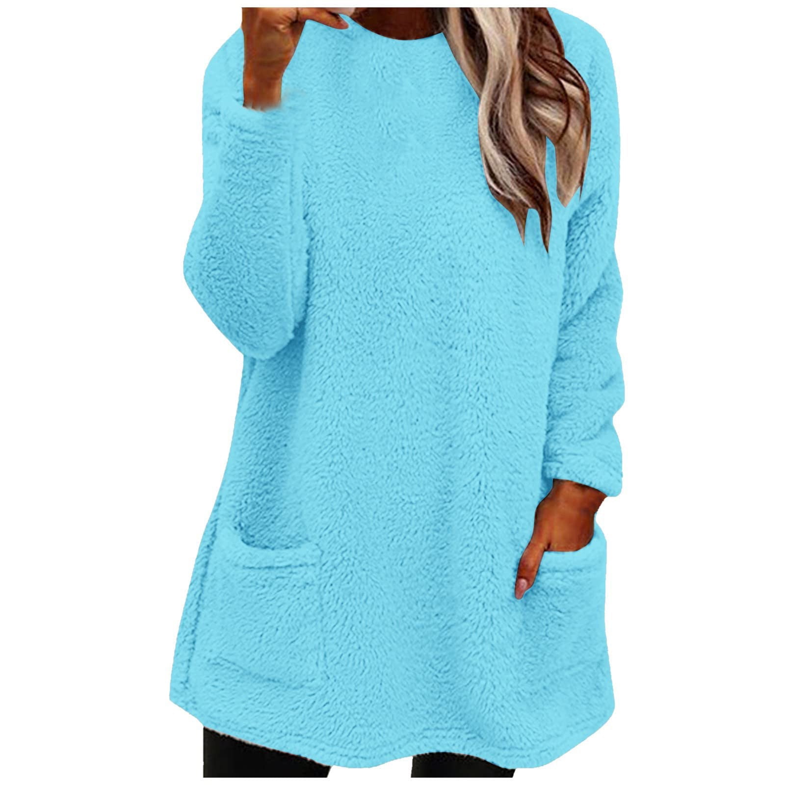 RQYYD Fluffy Fleece Pullover Tops for Women Fuzzy Sherpa Jumper ...