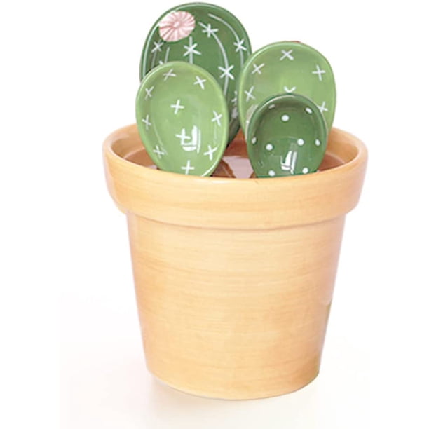Ceramic Cactus Measuring Spoons set in pot organizer, 5 Pieces cute ...