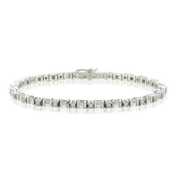 Katarina 14k White Gold 2 Ct Round And Baguette Cut Diamond Tennis