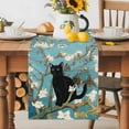 Burlap Table Runner 120 Inches Long, Black Cat on Branches Non-Slip ...