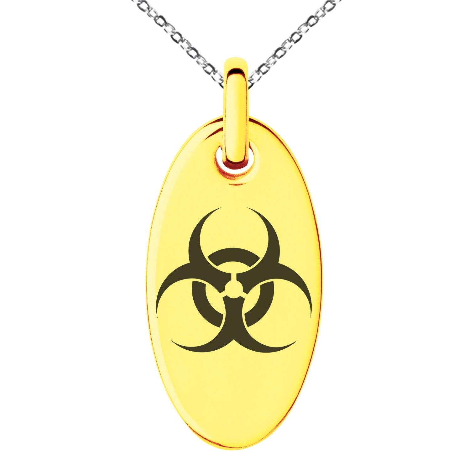 Stainless Steel Biohazard Engraved Small Oval Charm Pendant Necklace ...