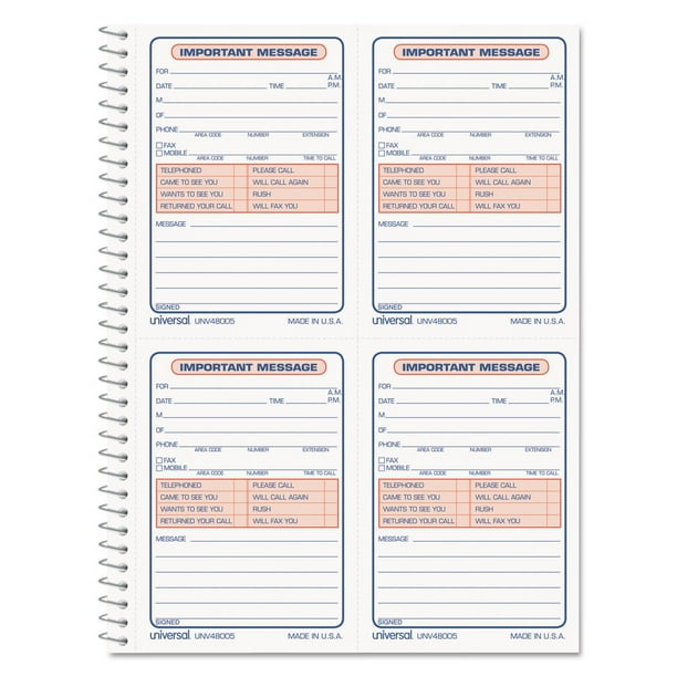Universal Wirebound Message Books, 5 1/2 x 3 3/16, Two-Part Carbonless ...